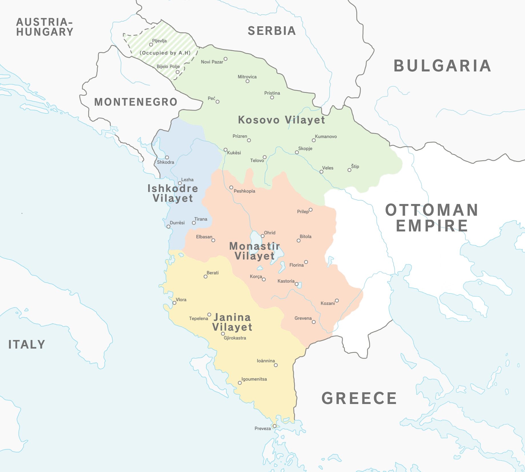 The Four Ottoman Vilayets That Governed Albanian Lands
